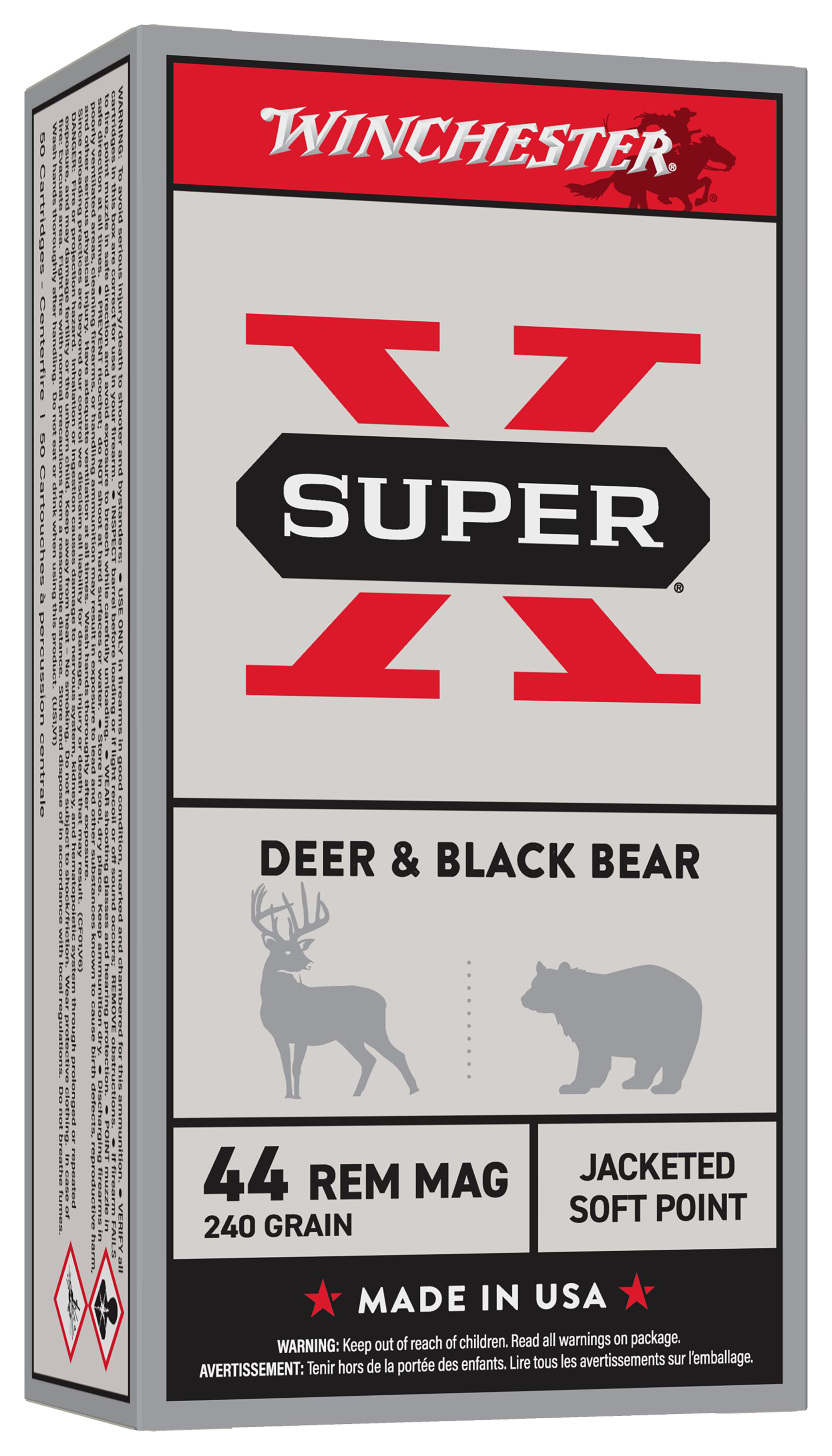 Winchester .44 Remington Magnum 240 Grain JSP Centerfire Handgun Ammo ...